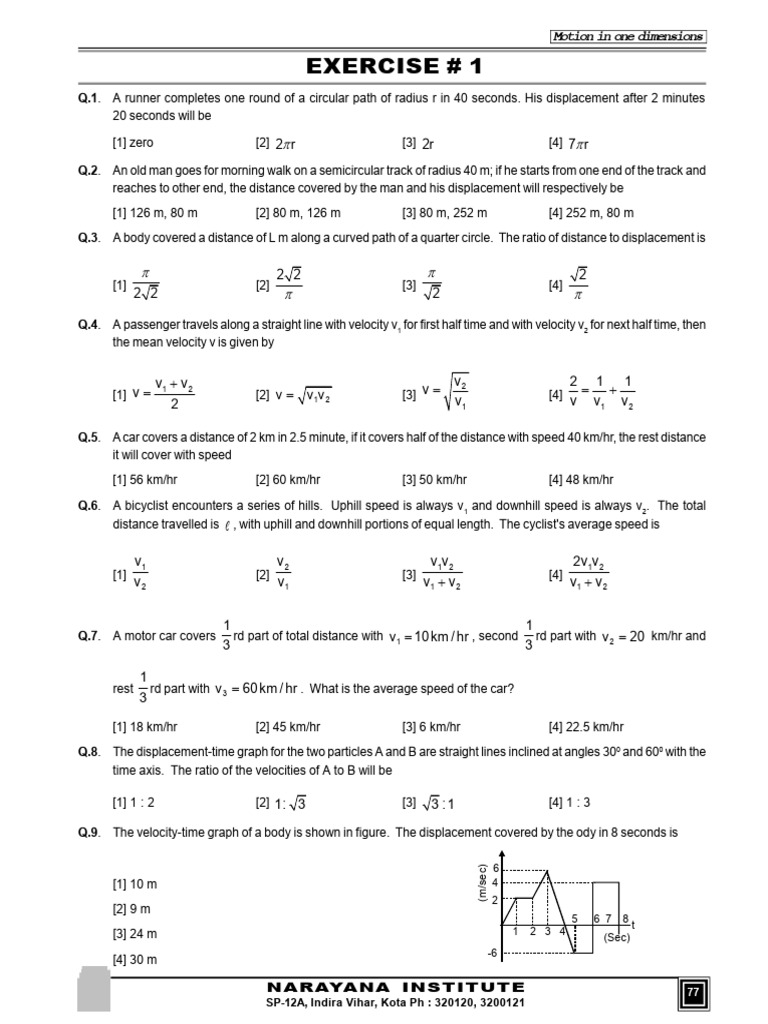 One-Dimensional Motion Exercises | PDF | Acceleration | Speed