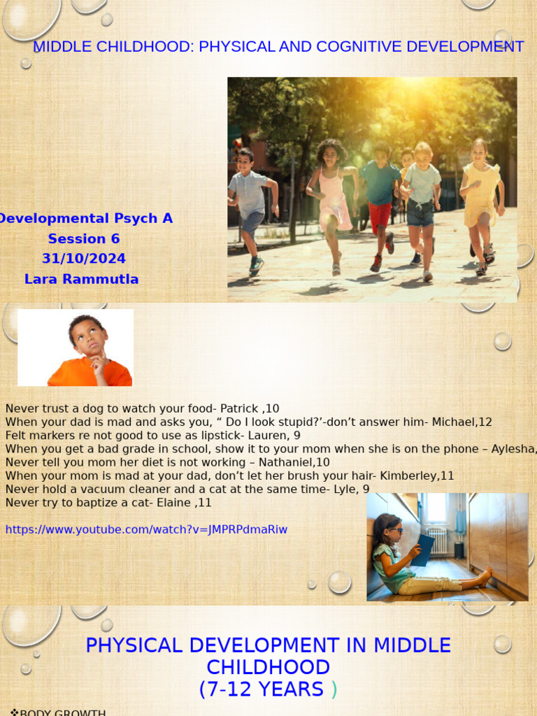 Session 6 Middle Childhood Physical and Cognitive Development | PDF ...