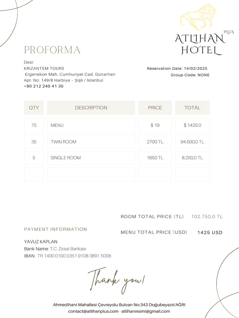 Krizantem Tours Proforma | PDF