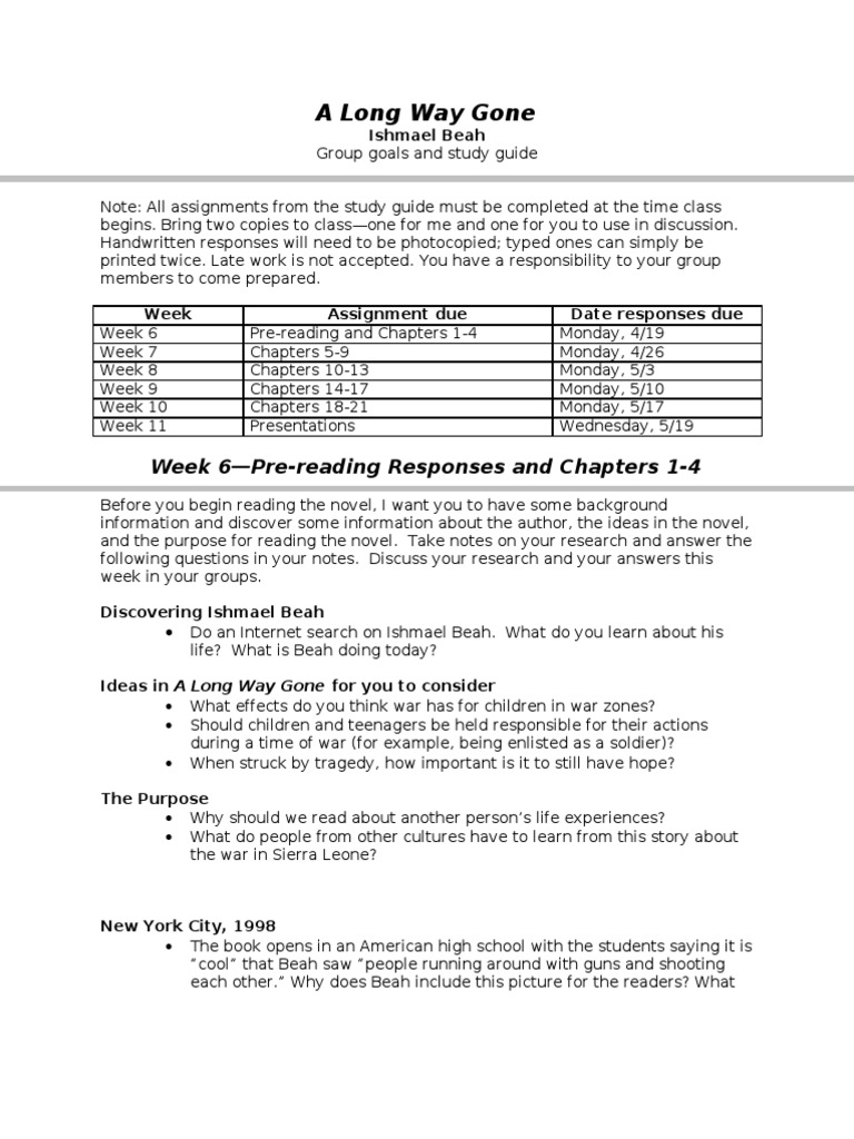 Study Guide A Long Way Gone | PDF