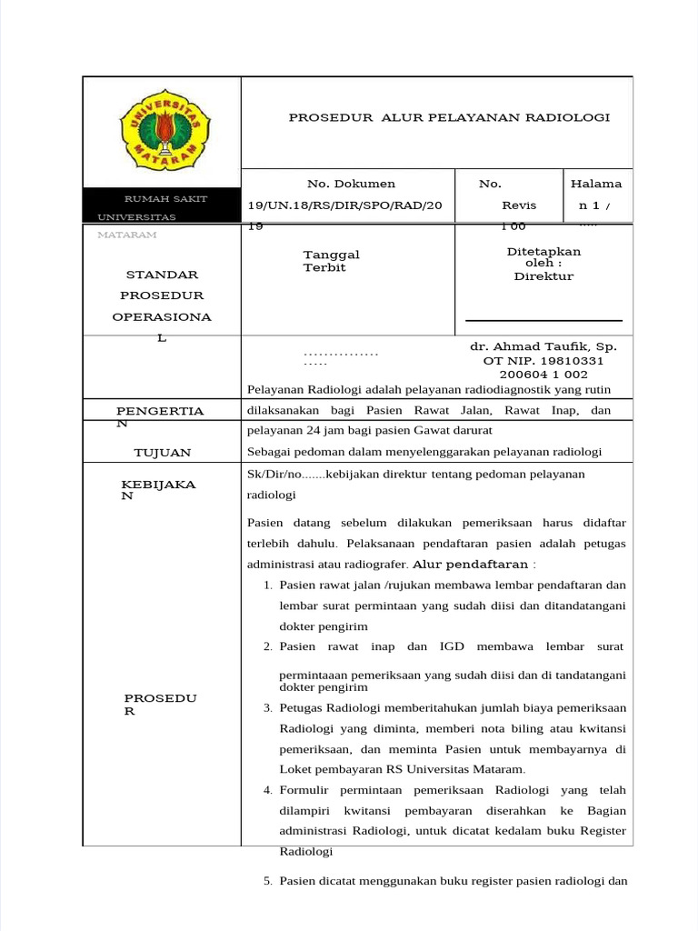 PDF Sop Pelayanan Radiologi | PDF