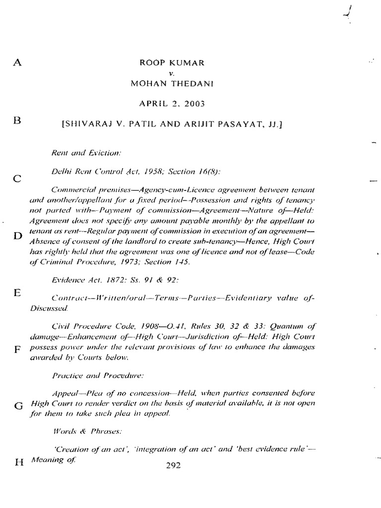 Roop Kumar - Mohan Thedani - 1701501009 | PDF | Lease | Leasehold Estate