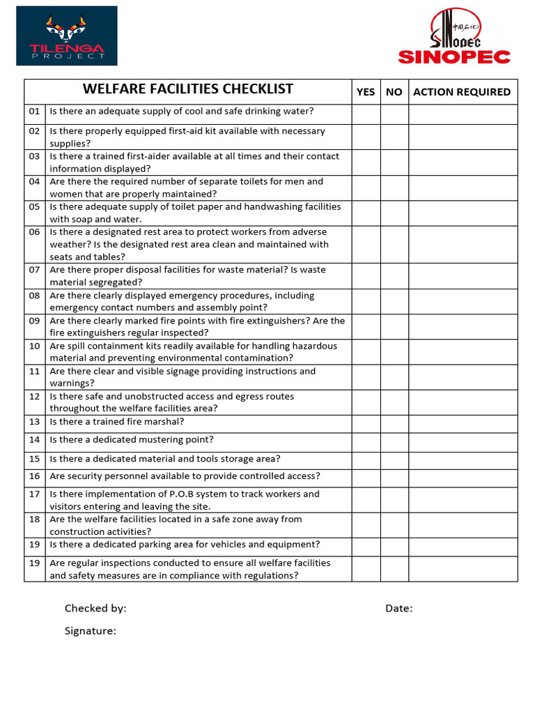 Welfare Facilities Checklist | PDF