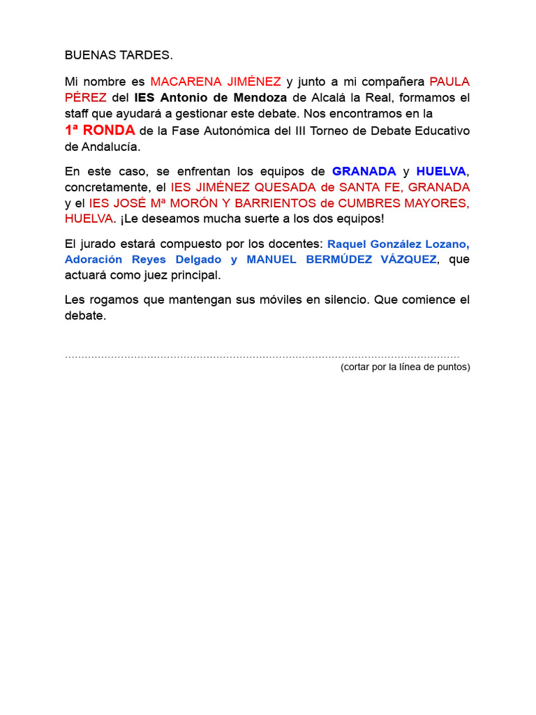 SALA MULTIUSOS Presentaciones de Cada Debate | PDF