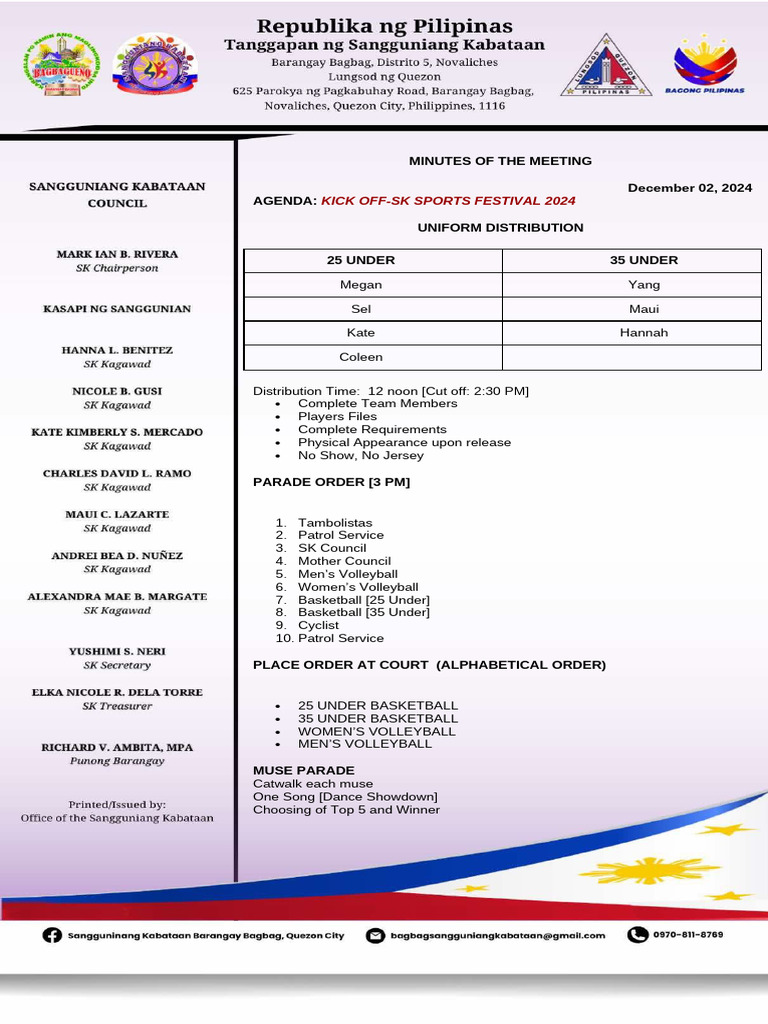 SK Sports Festival 2024 Meeting Minutes | PDF
