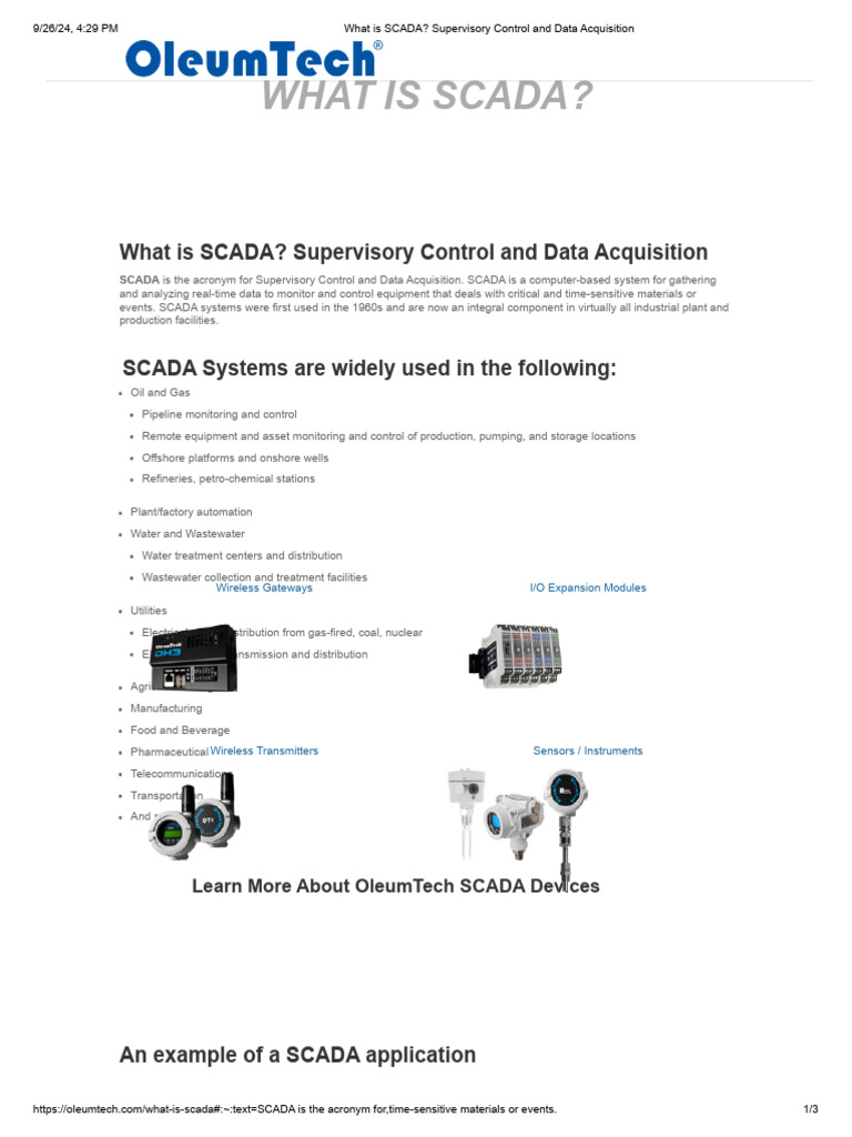 Subject A Topic IV - What is SCADA - Supervisory Control and Data Acquisition - by OleumTech ...