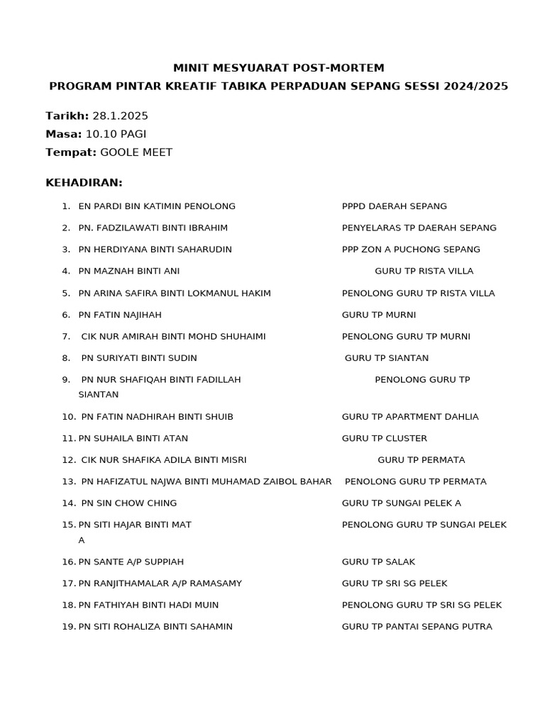 Minit Mesyuarat Post Mortem | PDF