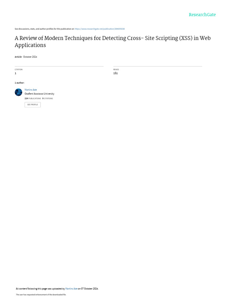 XSS Detection Techniques in Web Apps | PDF | World Wide Web | Internet & Web