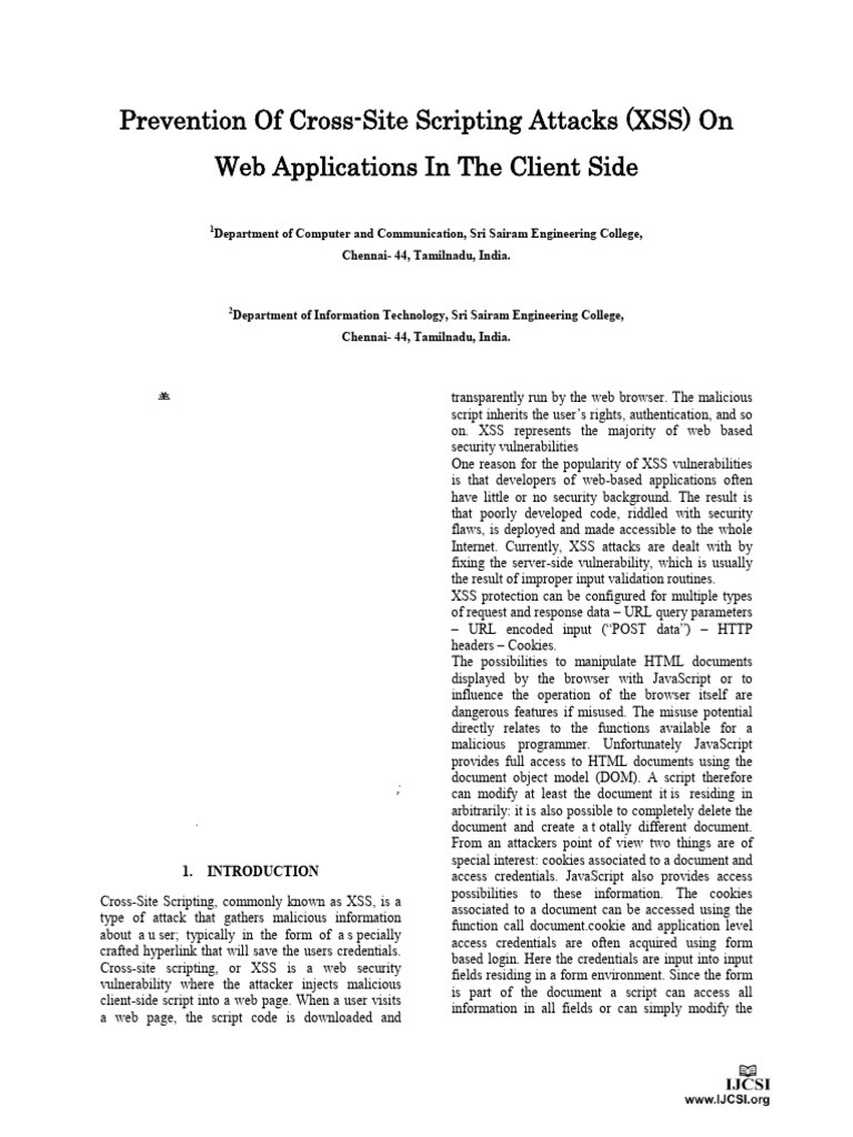 Prevention_Of_Cross-Site_Scripting_Attacks_XSS_On_ | PDF | World Wide Web | Internet & Web