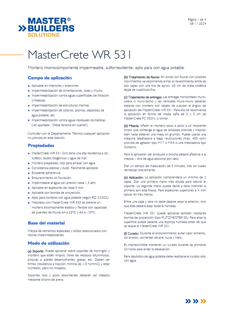 MasterCrete WR 531 | PDF | Agua | Hormigón