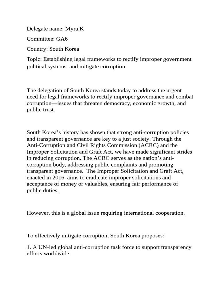 Position paper south korea | PDF