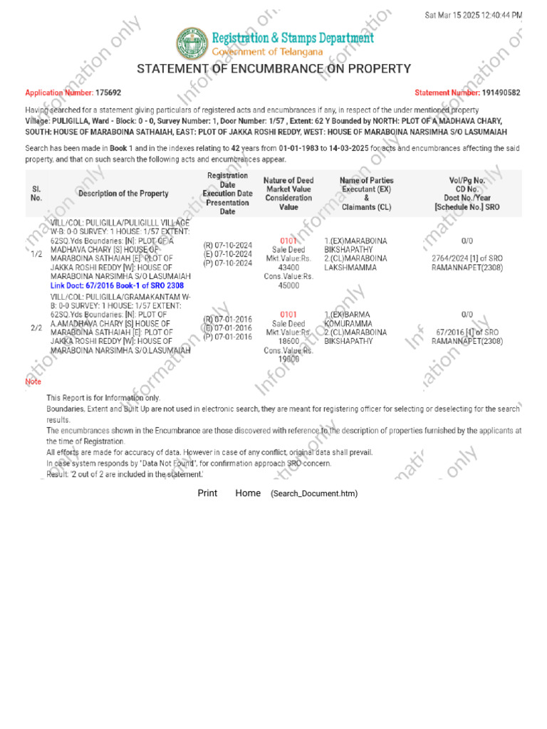 Statement of Encumbrance On Property | PDF