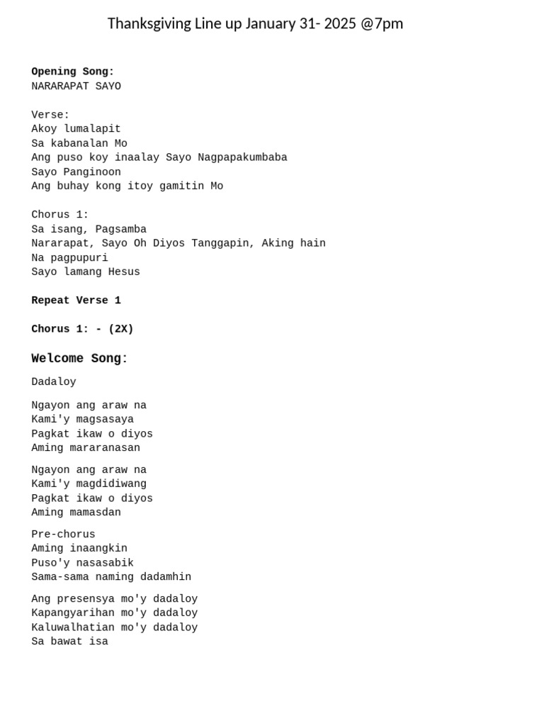 Thanksgiving Line Up | PDF