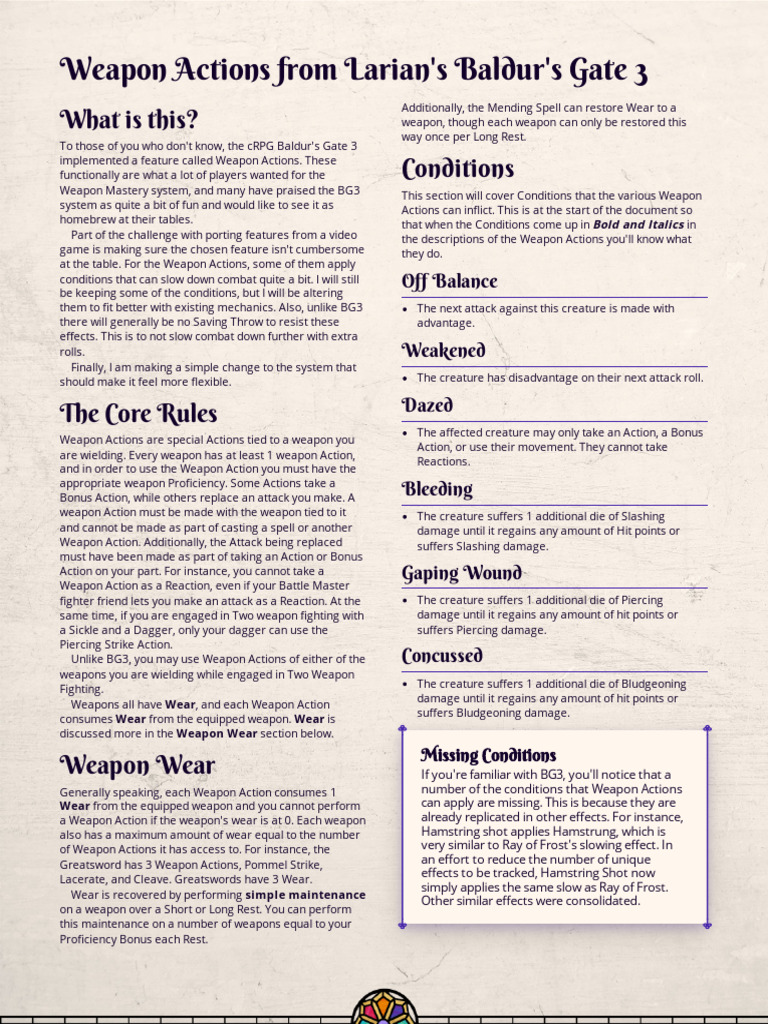 BG3 Weapon Actions For Tabletop GM Binder-1 | PDF | Melee Weapons