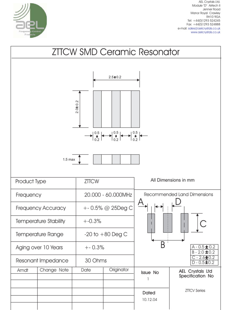 AEL - Crystals C20M000000S005 Datasheet | PDF | Radio Technology | Oscillation