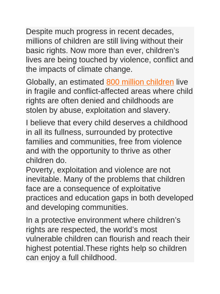 Despite Much Progress in Recent Decades | PDF | Children's Rights ...