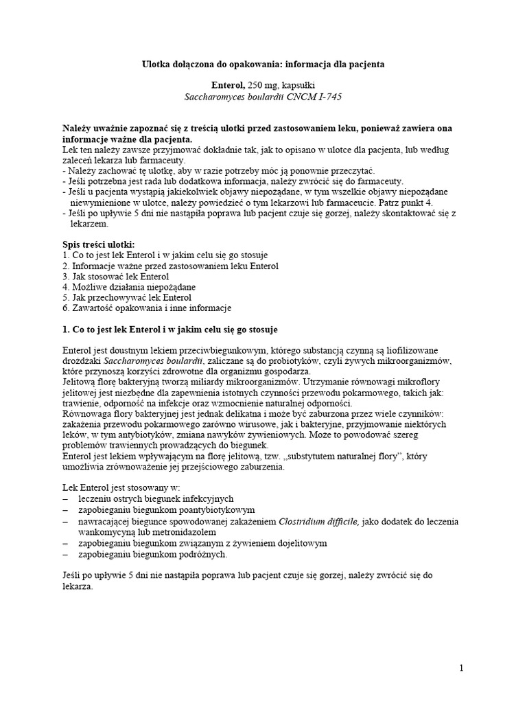Enterol Ulotka Kapsulki 3683765 | PDF