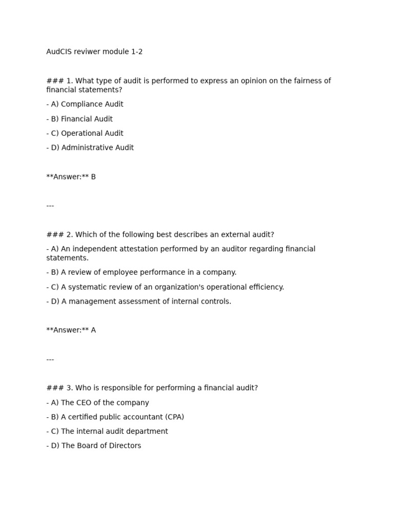 AudCIS Reviwer Module 1-2 | PDF | Audit | Internal Control