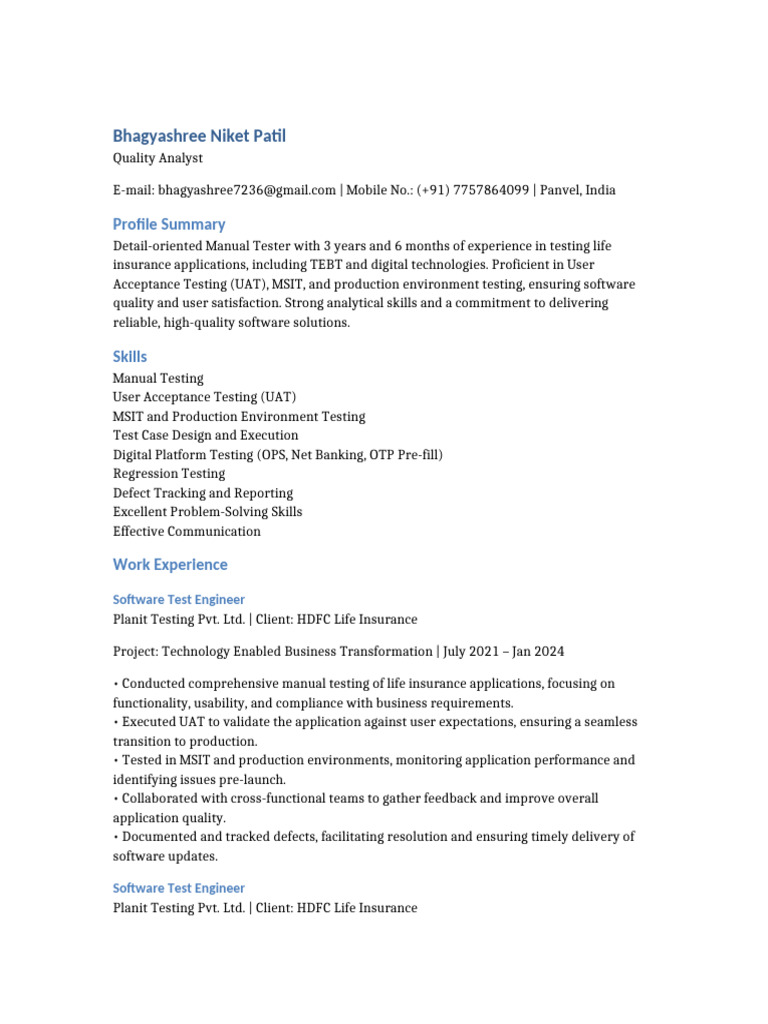 Bhagyashree Formatted Resume | PDF