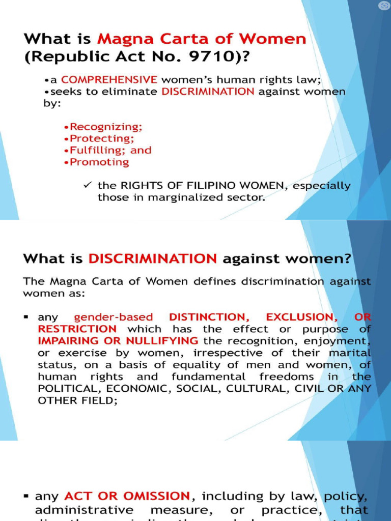 Magna Carta of Women Republic Act No. 9710 | PDF