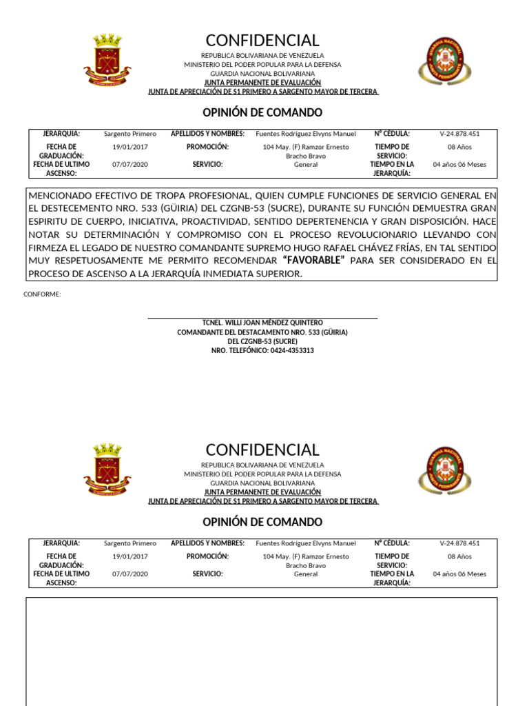 Evaluación de Ascenso Sargento Primero | PDF | Venezuela | Gobierno