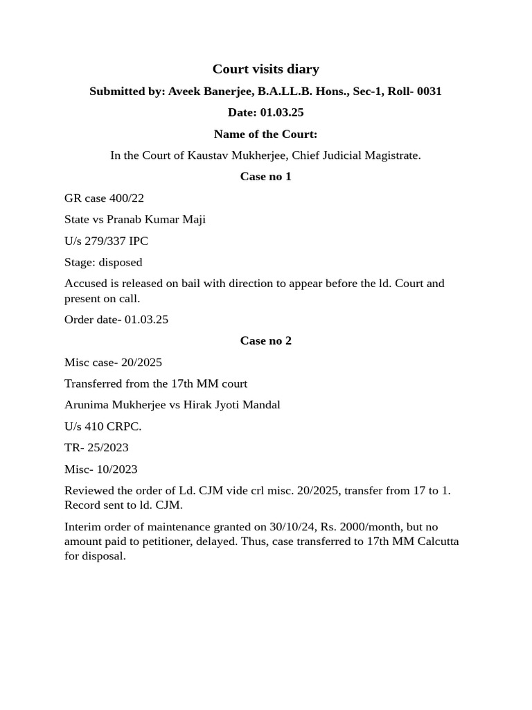 Court Visits Diary 1 | PDF