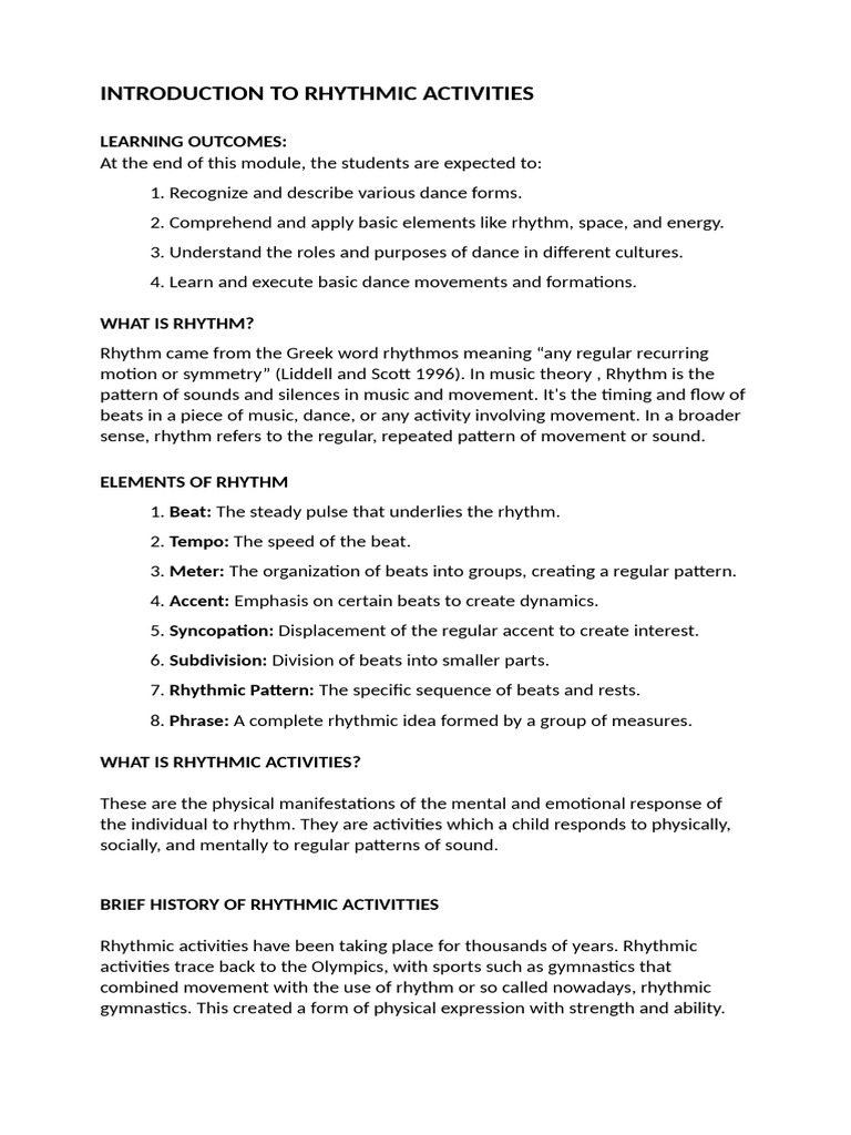 INTRODUCTION-TO-RHYTHMIC-ACTIVITIES-PE3 | PDF | Rhythm | Dances
