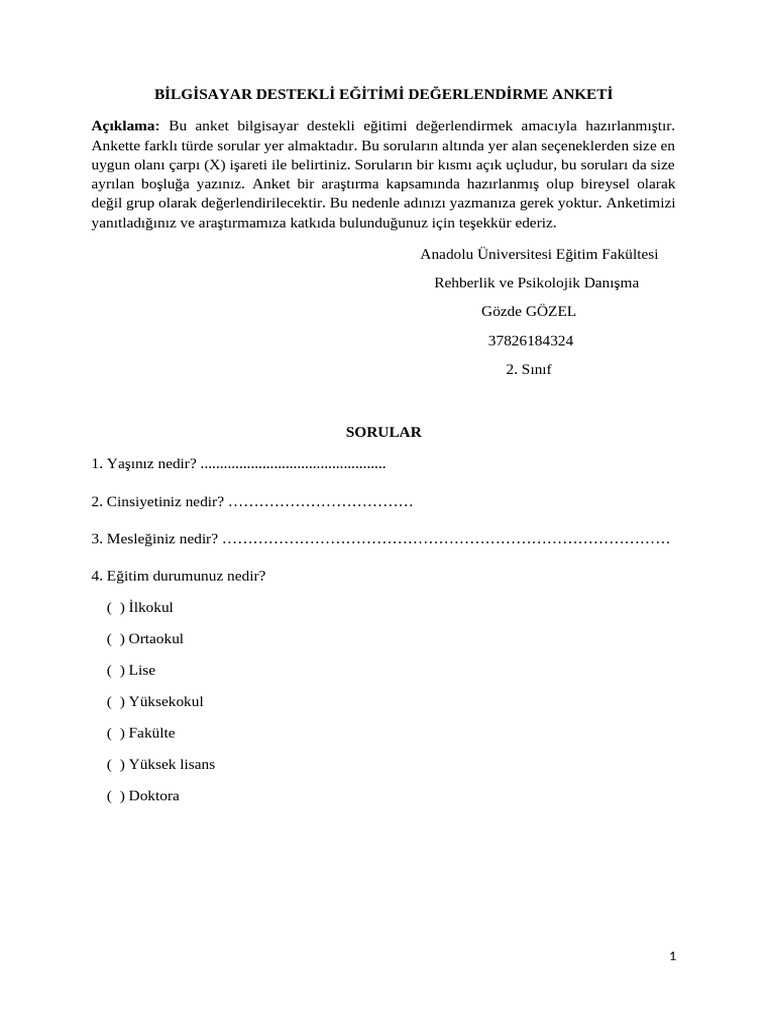 Anket Ödevi | PDF