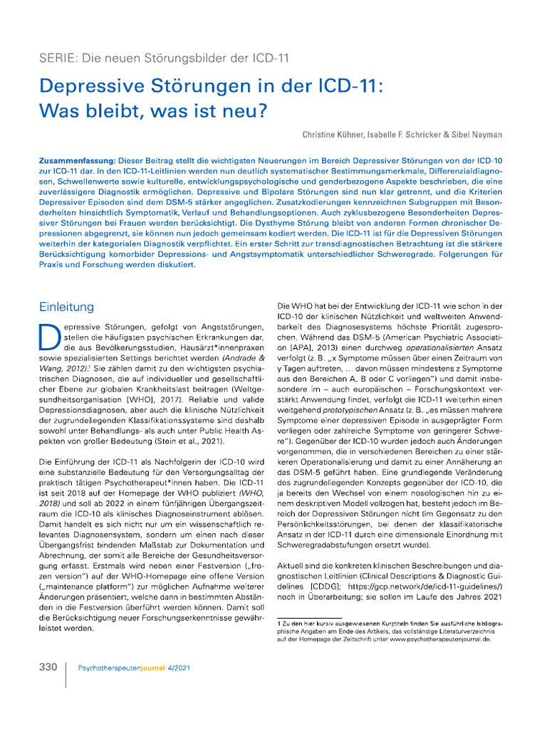 Depressive Störungen in ICD-11 - Was Ist Neu, Was Belibt | PDF