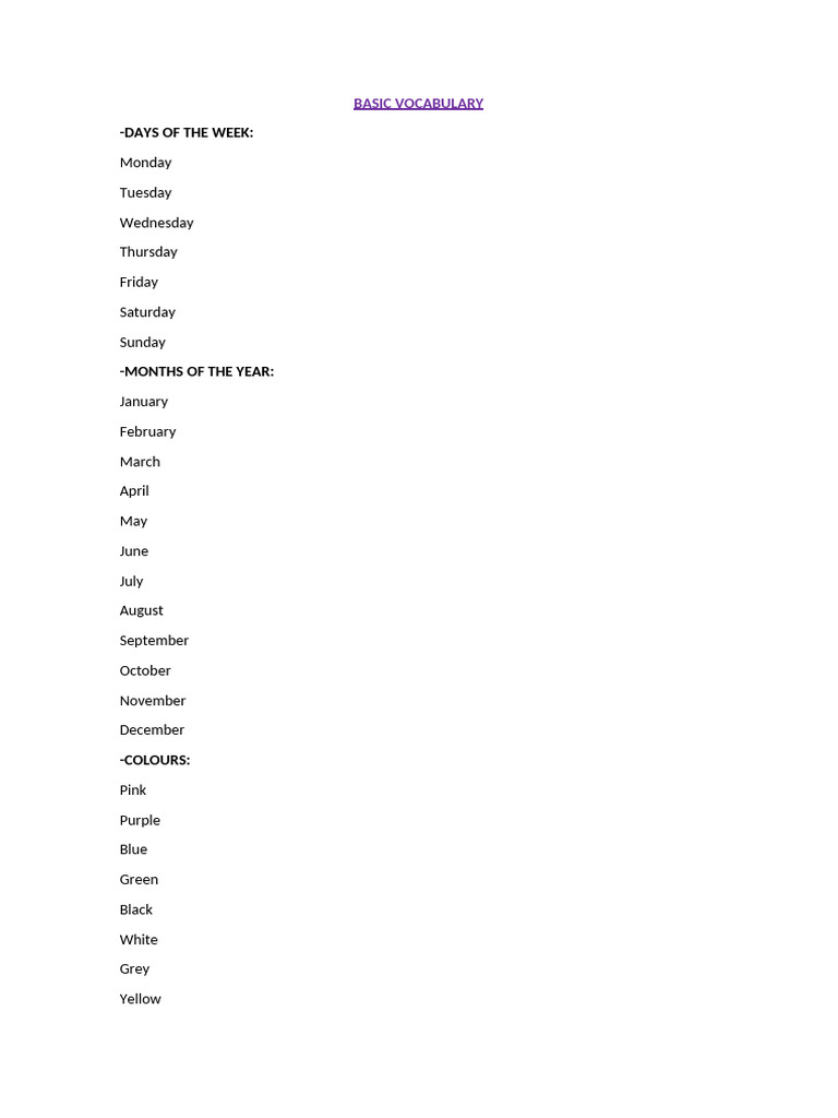 Basic Vocabulary | PDF