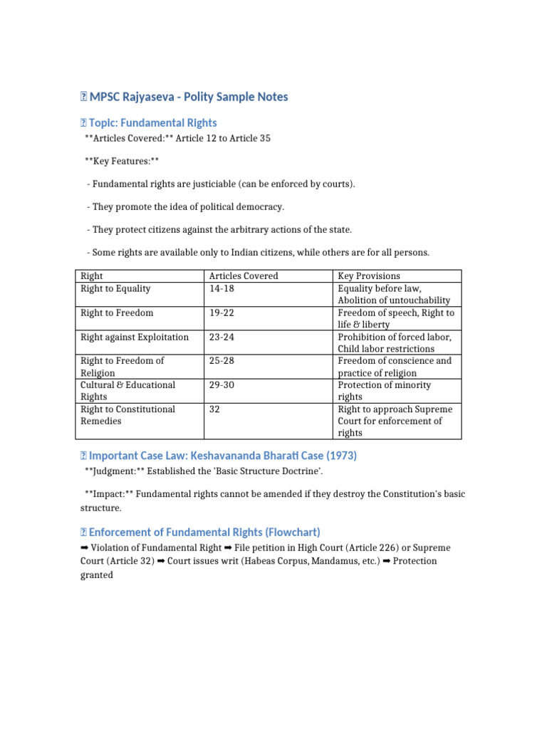 MPSC Polity Sample Notes | PDF
