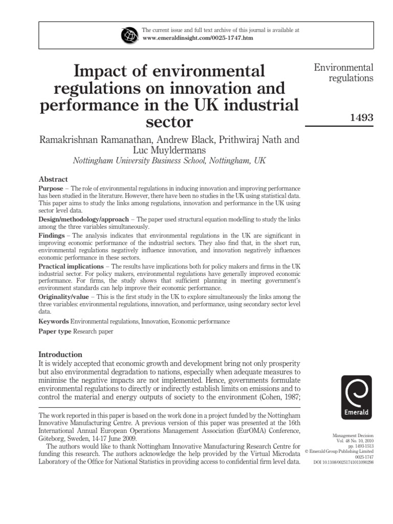 Environmental Regulations and UK Industry | PDF | Structural Equation ...