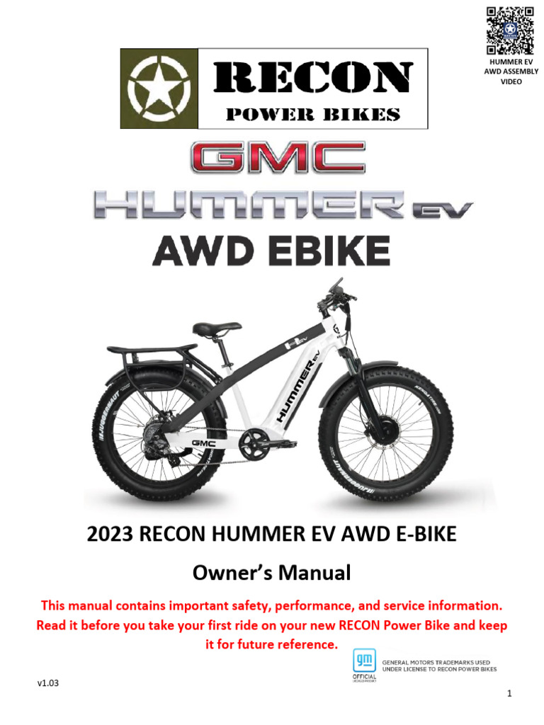 RECON HUMMER EV AWD E-Bike Manual | PDF | Battery Charger ...