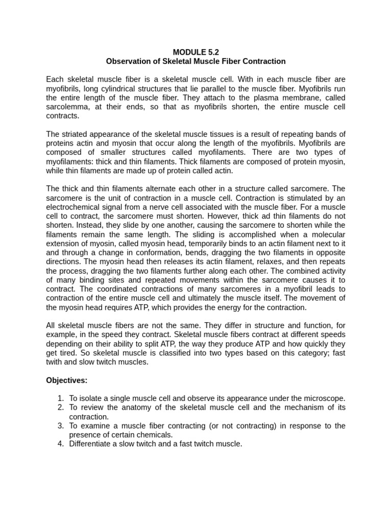 MODULE 5.2 Observation of Skeletal Muscle Fiber Contraction | PDF | Muscle Contraction | Anatomy
