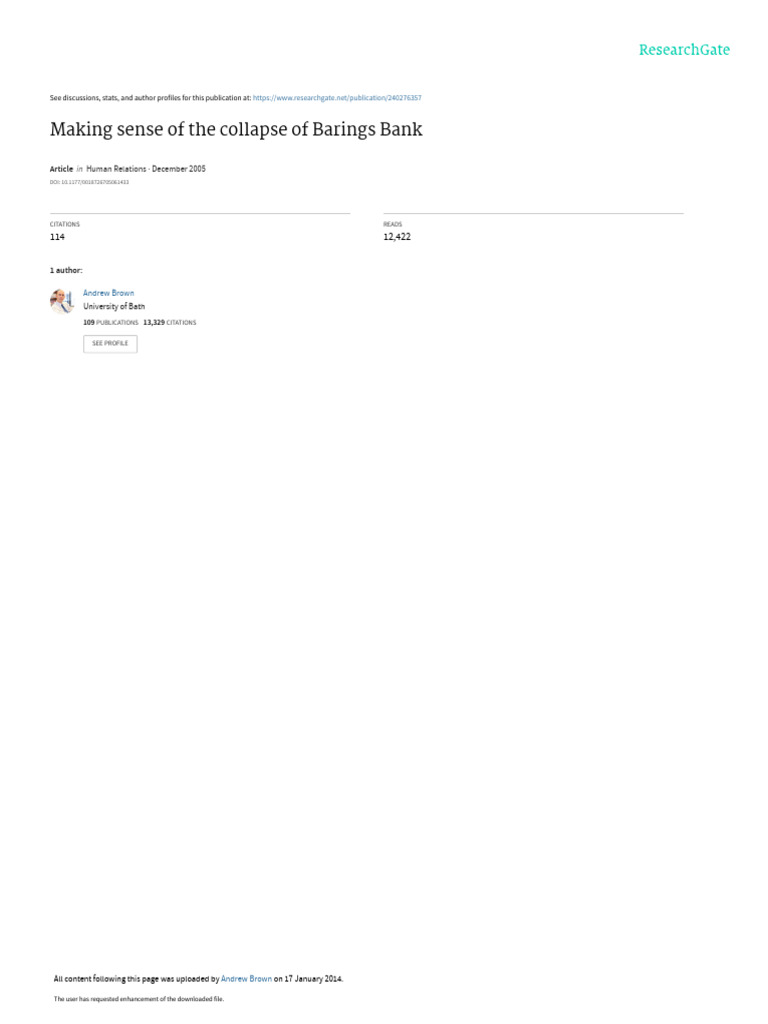 Making Sense of The Collapse of Barings Bank | PDF | Hegemony | Discourse