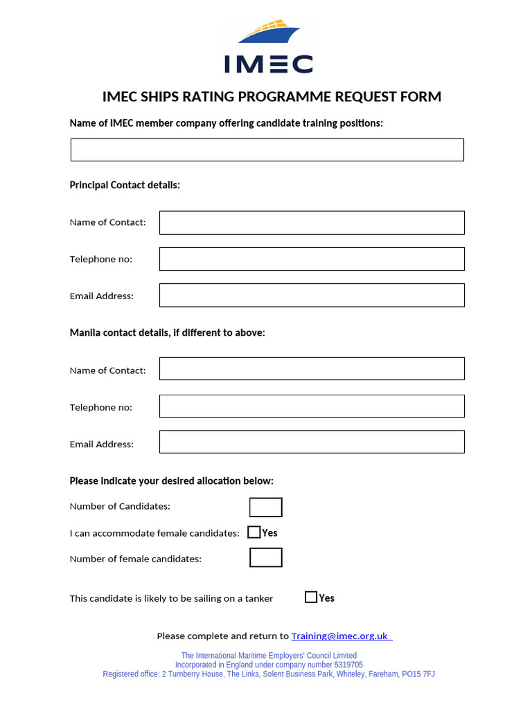 IMEC PHL Ships Rating Programme IMEC Member Request Form MASTER | PDF
