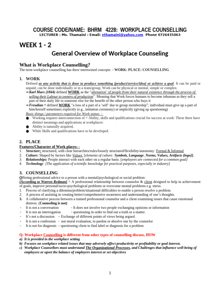 BHRM 4228 Teaching - WK1-2-Stu | PDF | Counseling Psychology | Mental ...