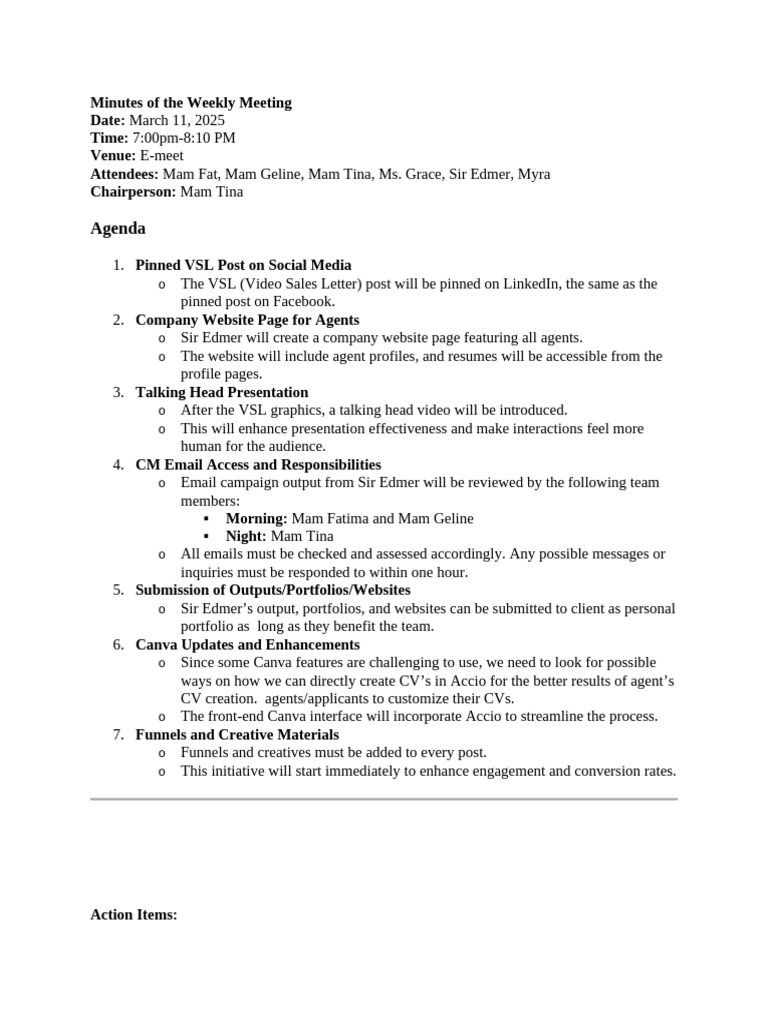 Weekly Meeting Minutes - March 11, 2025 | PDF | Linked In | World Wide Web