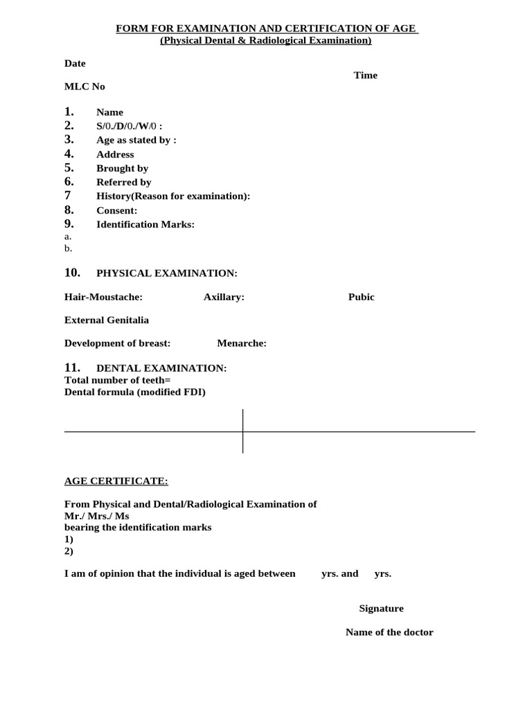 Age Certification Examination Form | PDF