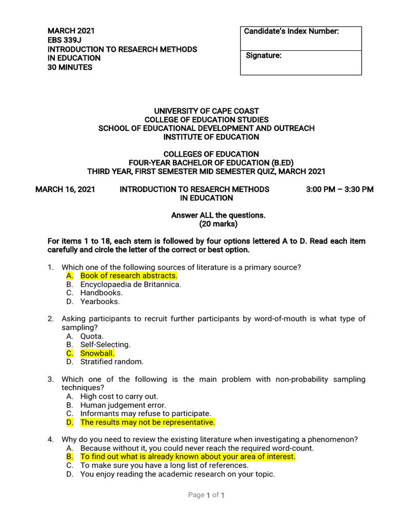Research Methods Marking Scheme | PDF
