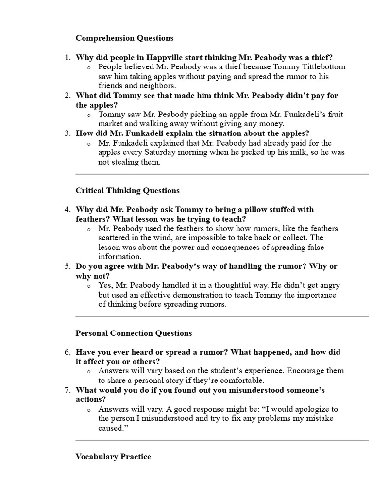 Comprehension Questions | PDF | Forgiveness