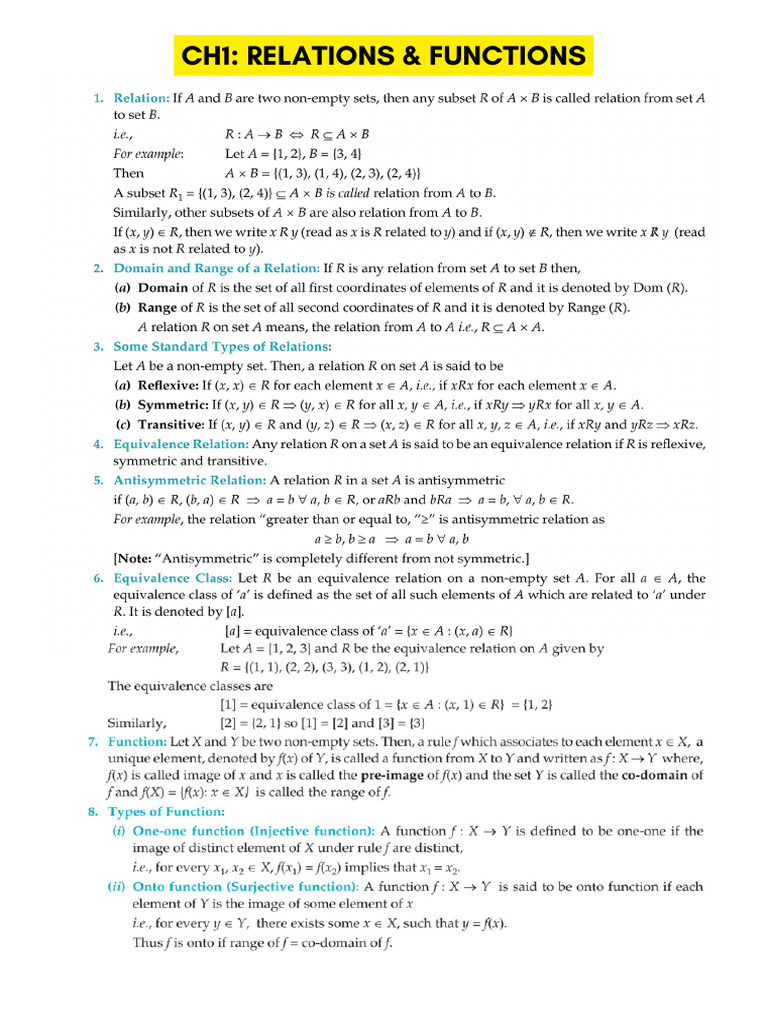Cheat Sheet Maths 12th 2024-25 | PDF | Mathematical Analysis ...