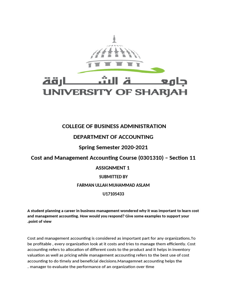 Assignment 1 Cma | PDF
