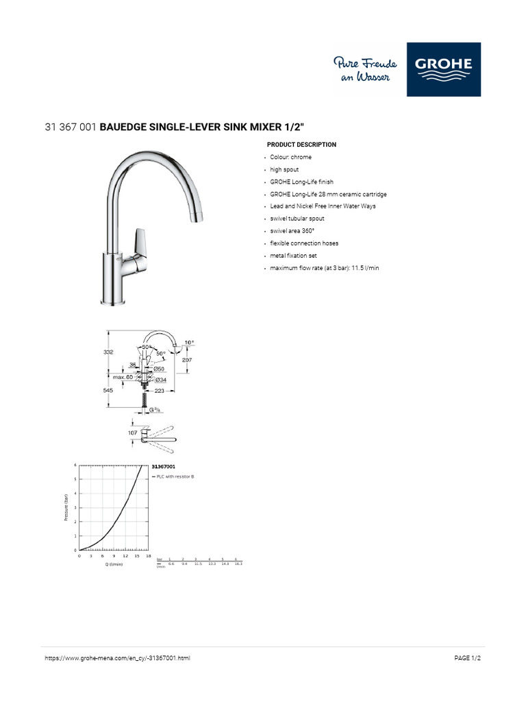 GROHE Specification Sheet 31367001 | PDF