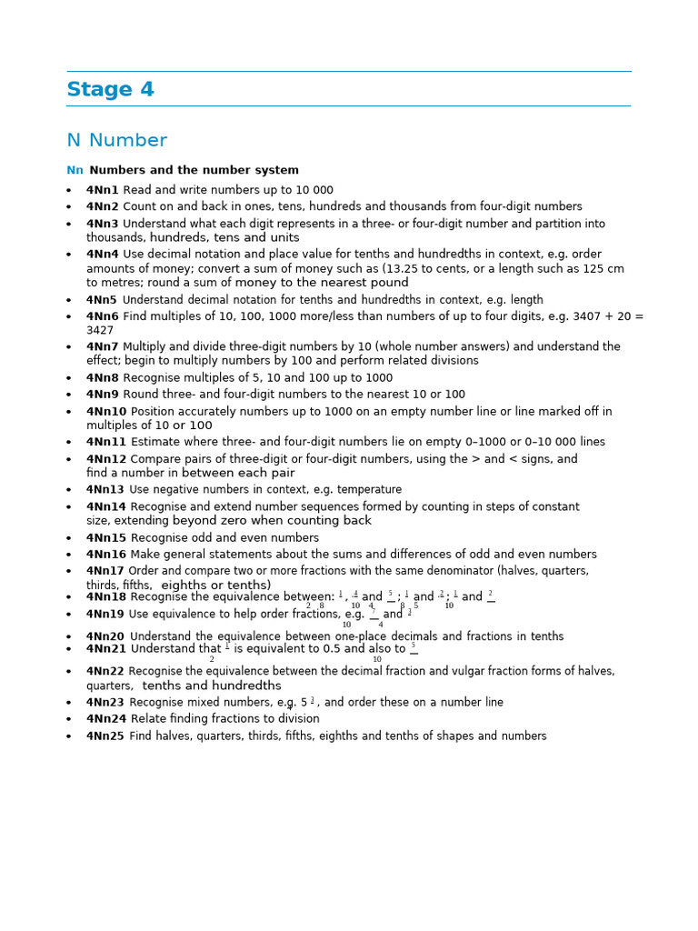 Year 4 Mathematics - Curriculum - Framework. | PDF | Numbers ...