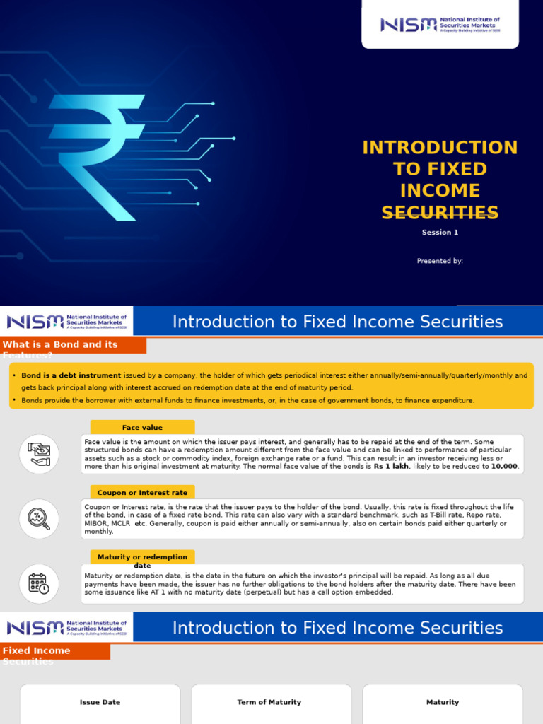Session - 1 - Introduction To Fixed Income Securities | PDF | Bonds (Finance) | Securities (Finance)