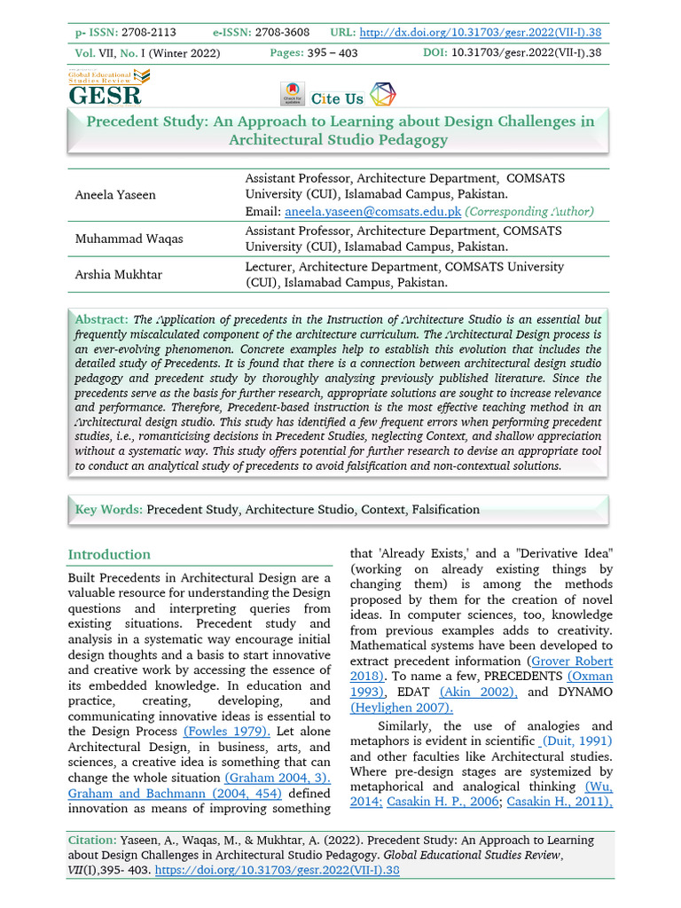 Precedent Studies in Architectural Pedagogy | PDF | Knowledge | Design