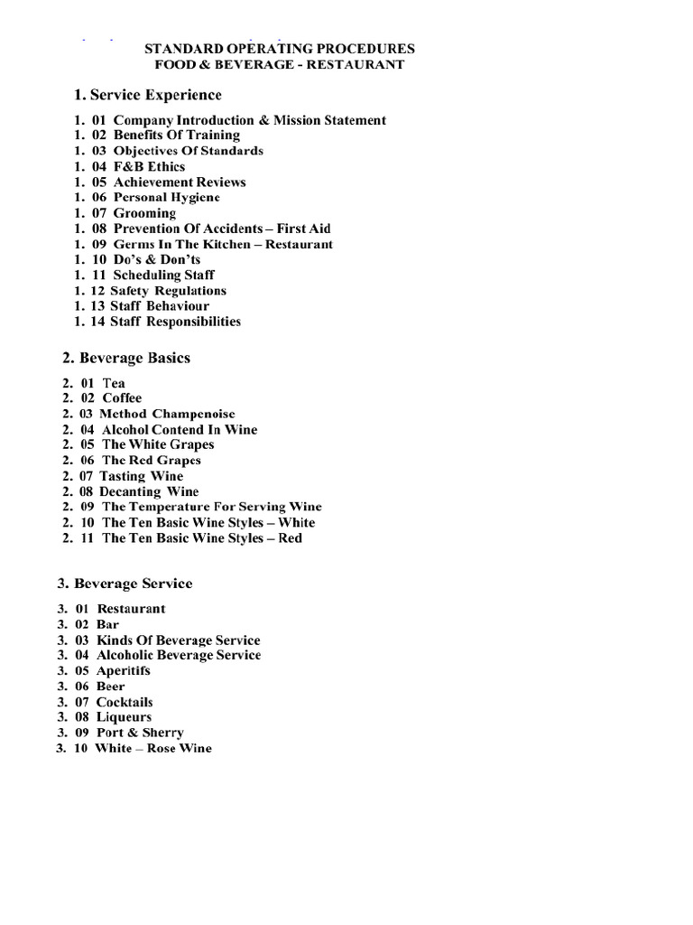 Restaurant Sop | PDF