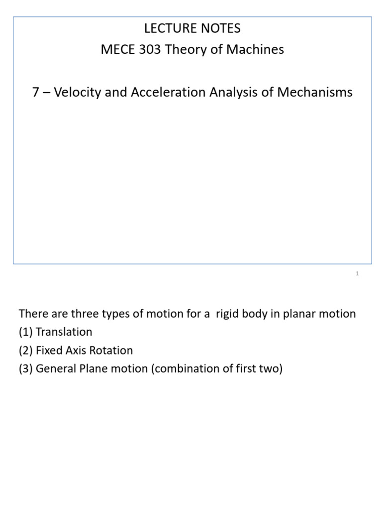 MECE - 303 - Lecture7 - Velocity and Acceleration Analysis of ...