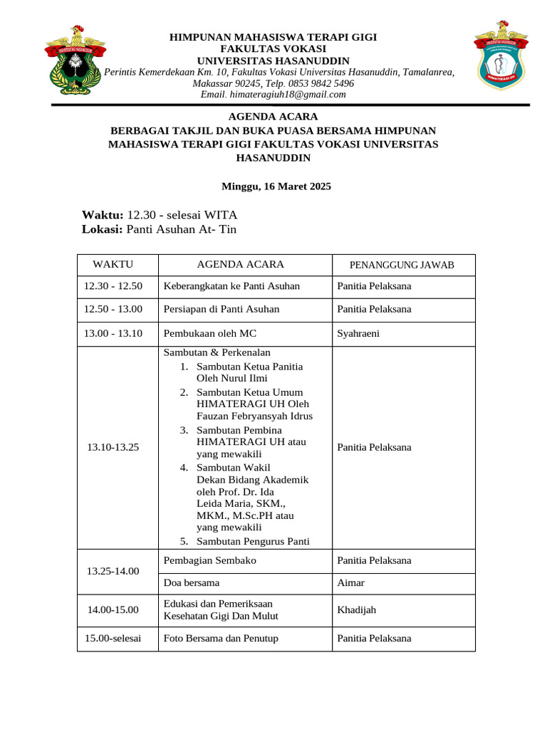 Rundown Acara Berbagi Sembako & Bukber 2025 (1) | PDF